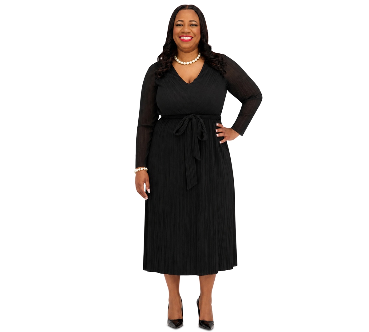 Click here for Kasper Womens V-Neck Long-Sleeve Dress - Black prices