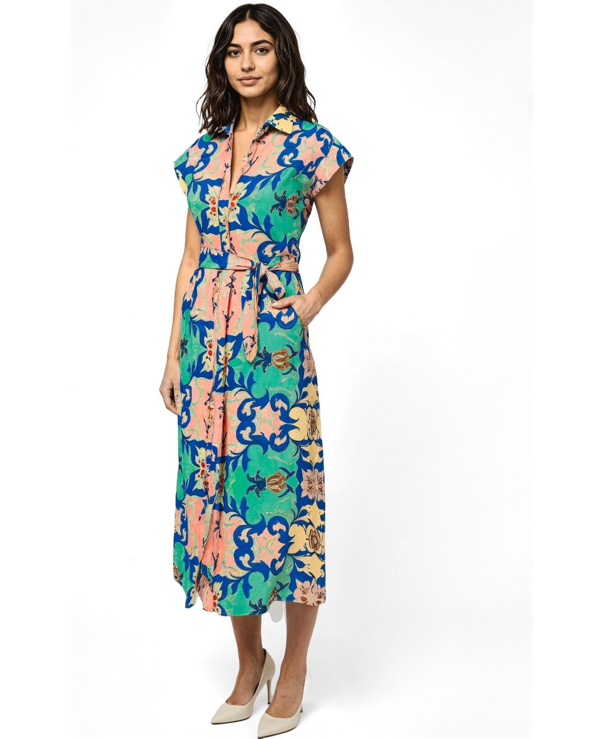 Click here for Celina Moon Womens Thalia Midi Dress - Mint and bl... prices