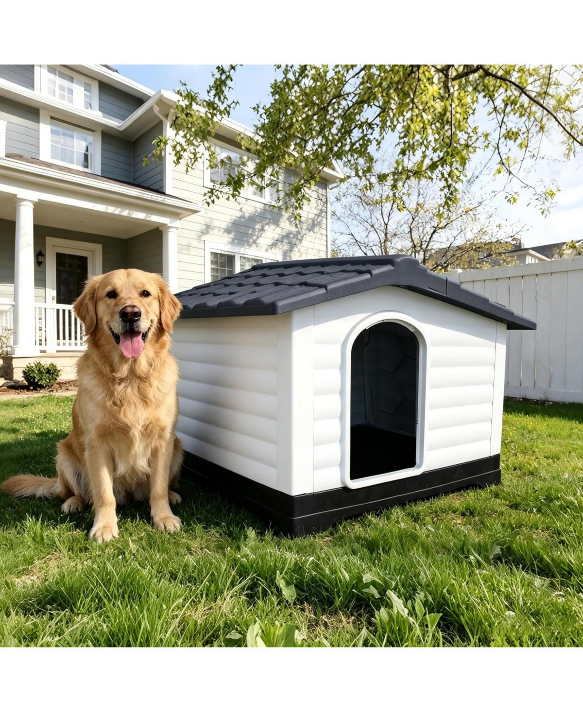 Click here for homfan 2-Door Large Dog House with Fold-Out Porch... prices