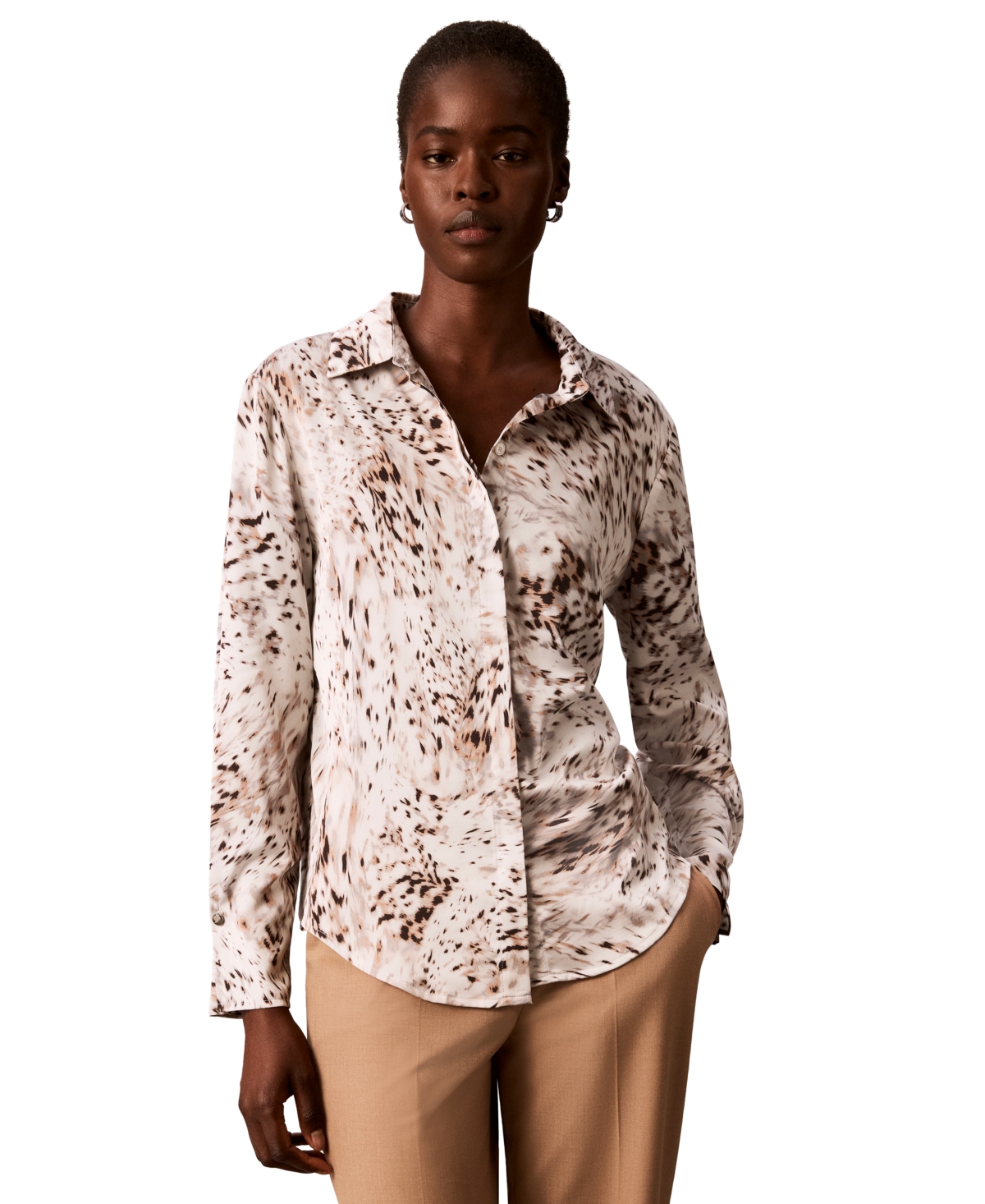 Click here for Calvin Klein Womens Printed Collared Neck Shirt -... prices