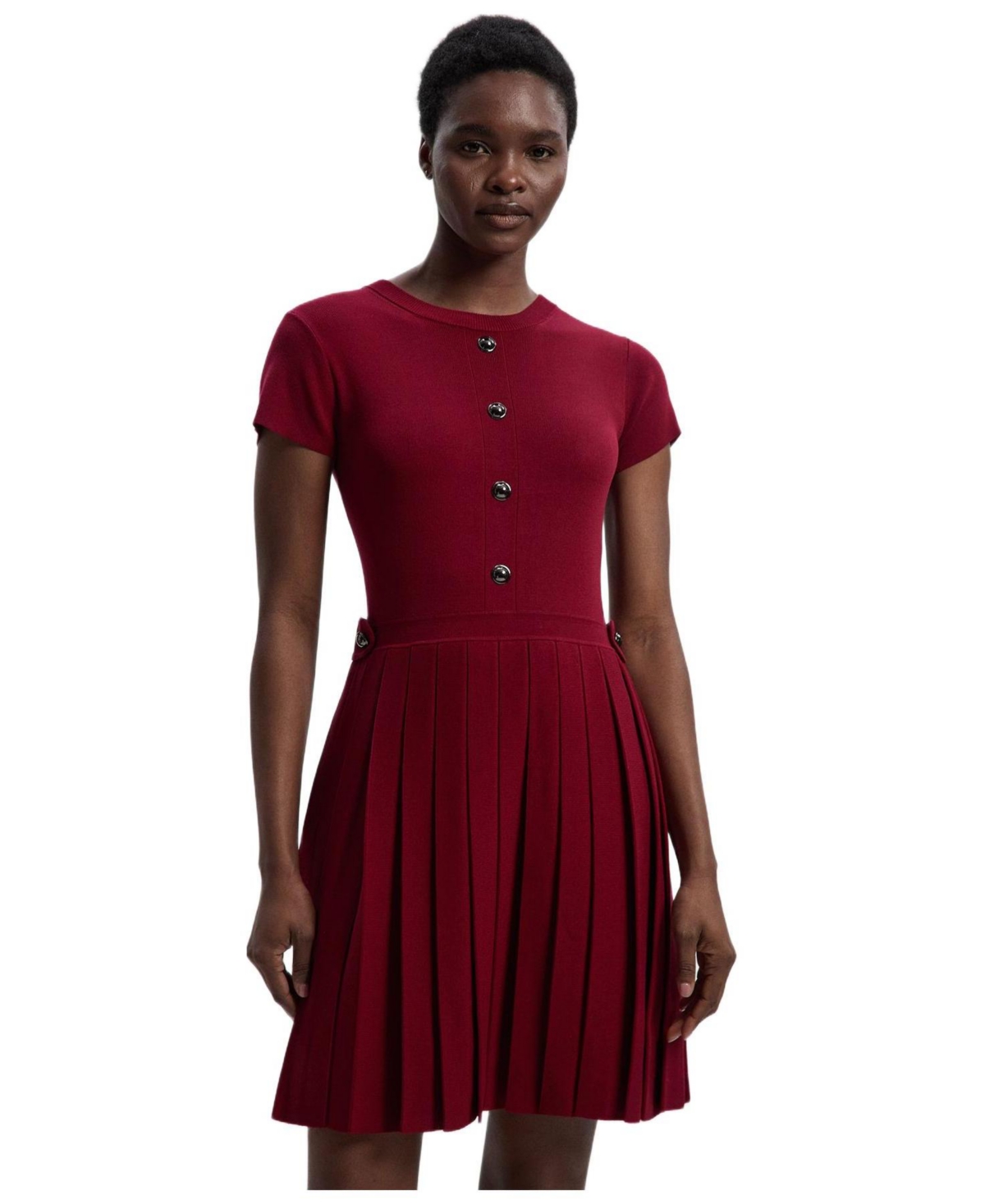 Click here for Karen Millen Womens Viscose Tab Pleated Knit Mini... prices