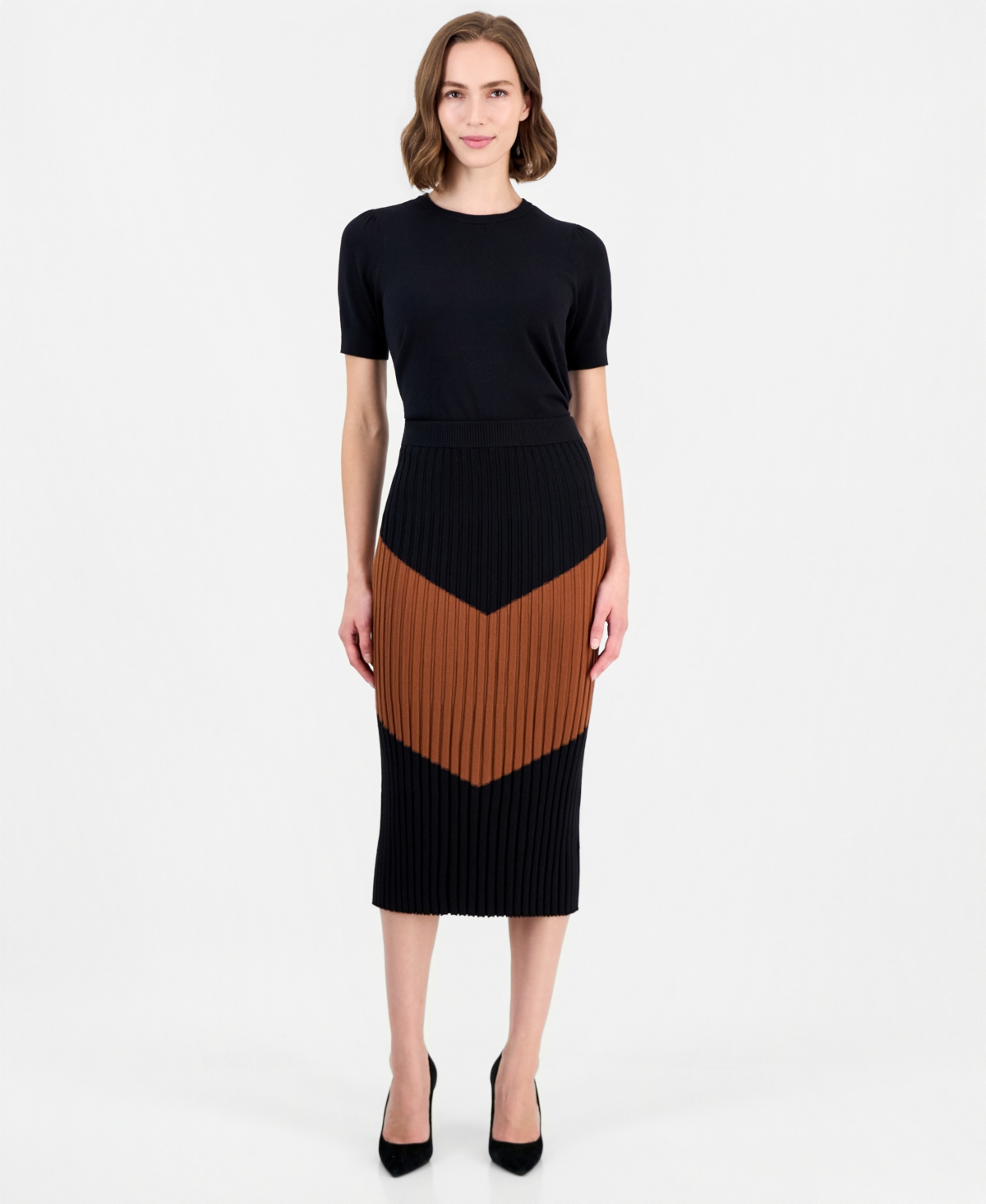 Click here for T Tahari Womens Pull-On High-Waisted Midi Skirt -... prices
