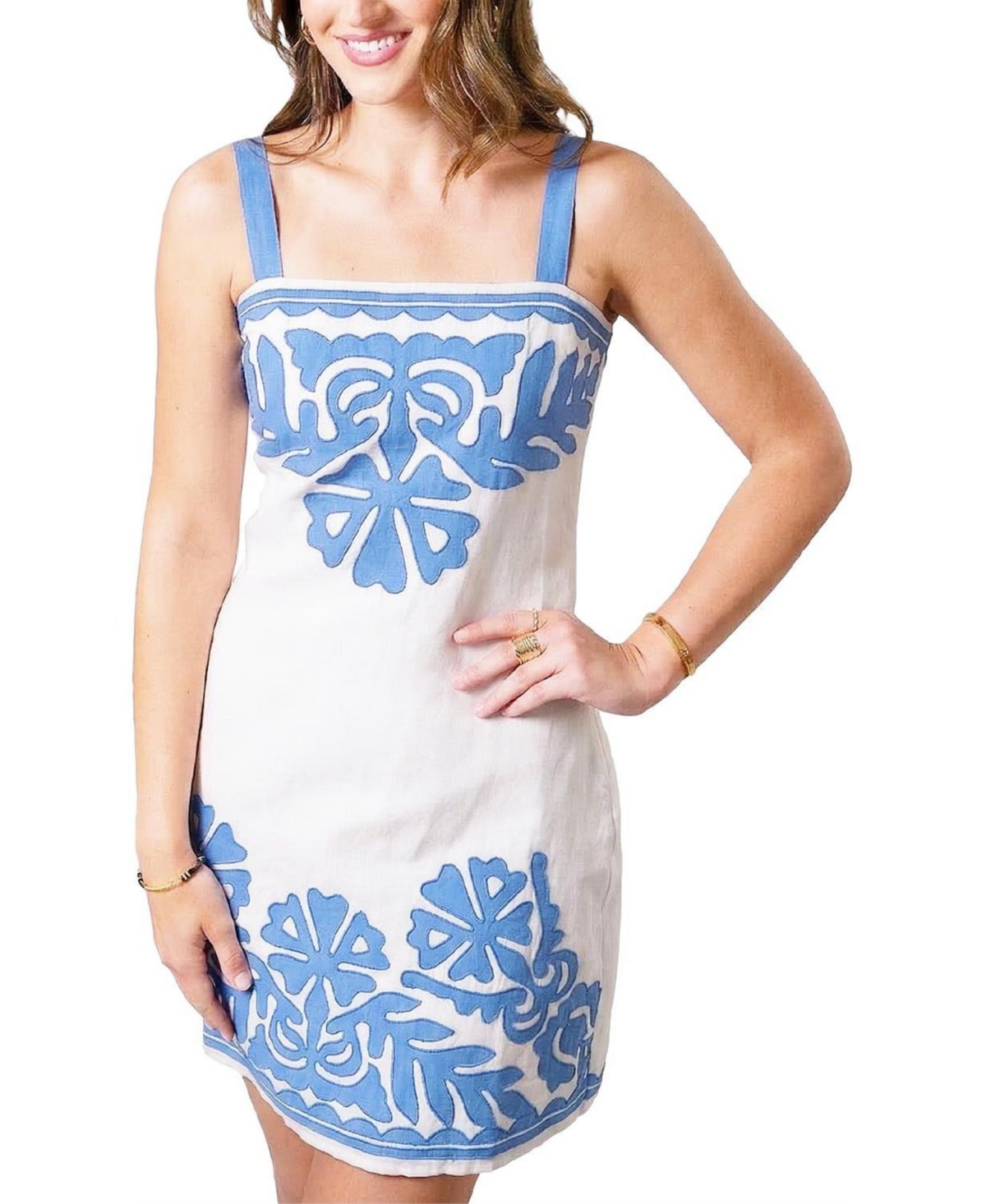 Click here for West Of Womens Marina Mini Dress - Blue white prices