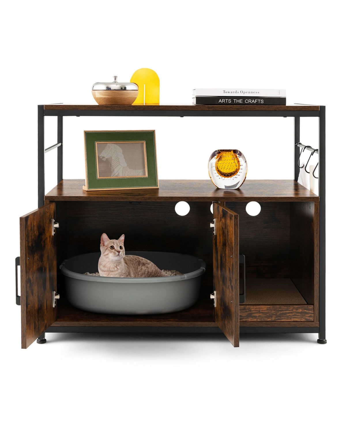 Click here for Cat Litter Box Enclosure with Open Shelves Wooden... prices