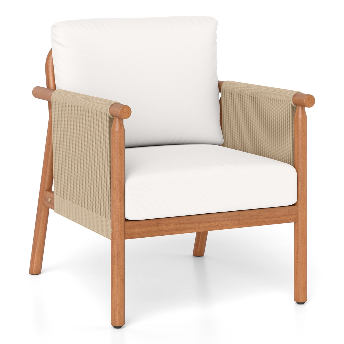 Click here for Costway Patio Acacia Wood Chair with Woven Rope Ar... prices