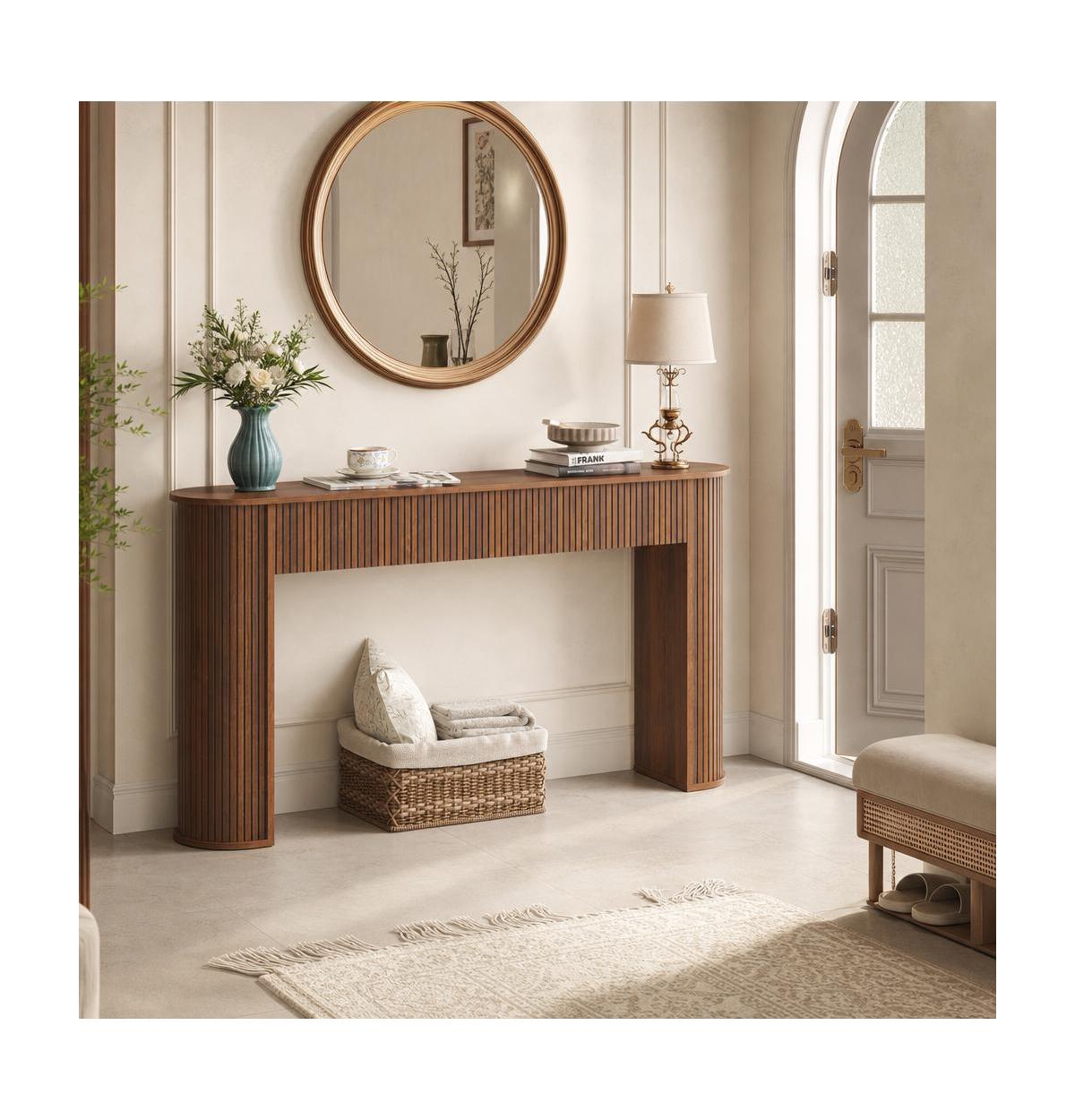 Click here for gaomon Fluted Console Table  59 Inch Wood Mid Cent... prices