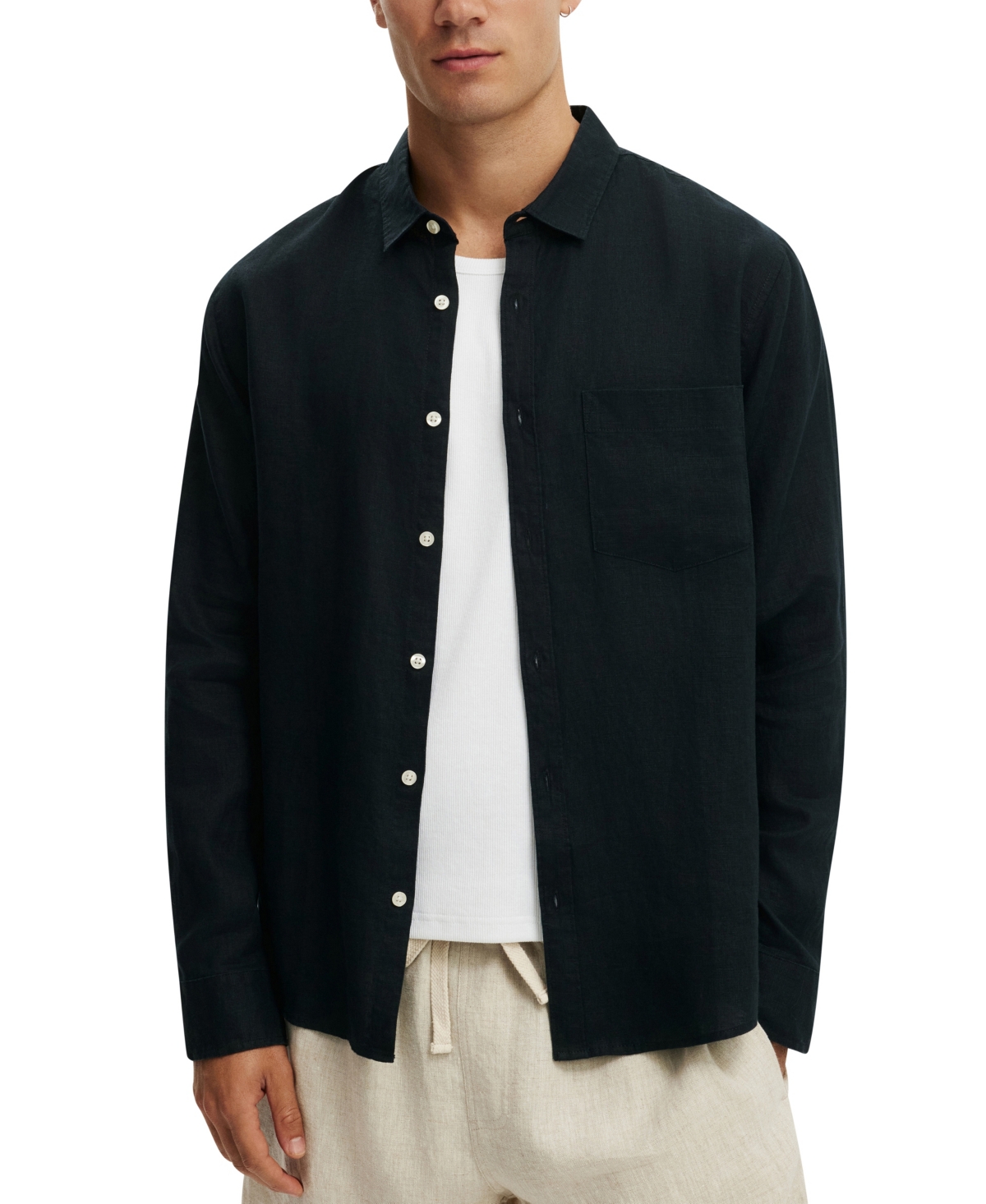 Click here for Cotton On Mens Relaxed Linen Shirt - Black prices