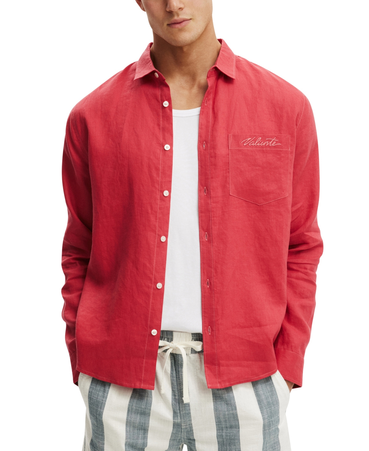Click here for Cotton On Mens Relaxed Linen Shirt - Red prices