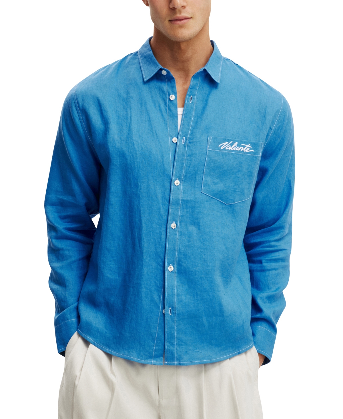 Click here for Cotton On Mens Relaxed Linen Shirt - Blue prices