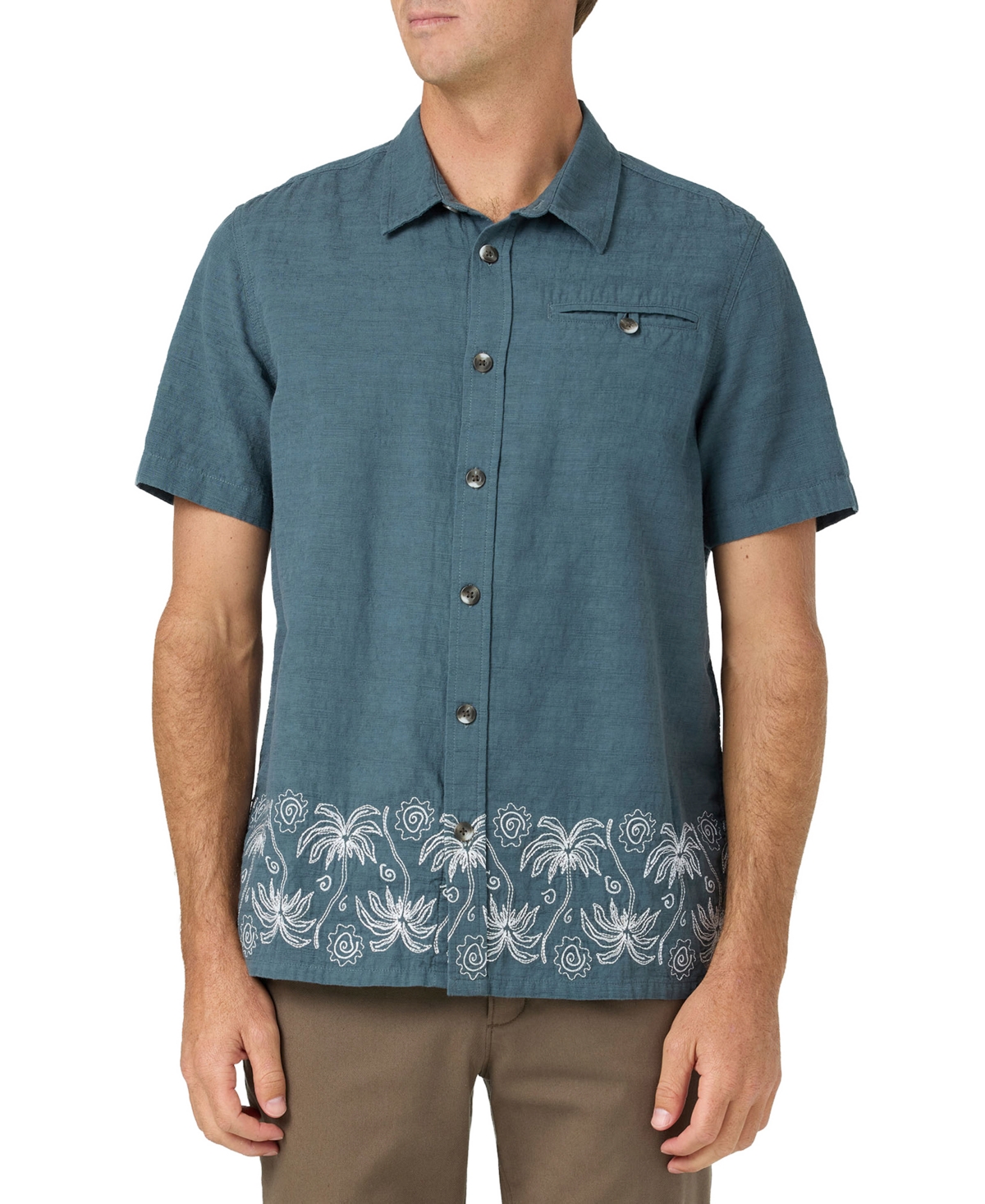 Click here for ONeill Mens Flat Hem Palm Embroidery Collared Shir... prices
