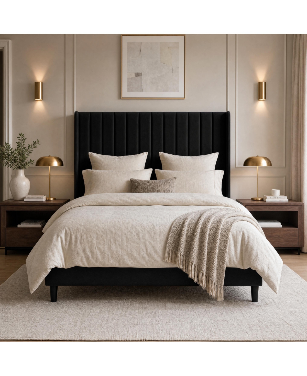 Click here for Homfan Bed Frame with Headboard  Sturdy Wooden Sla... prices