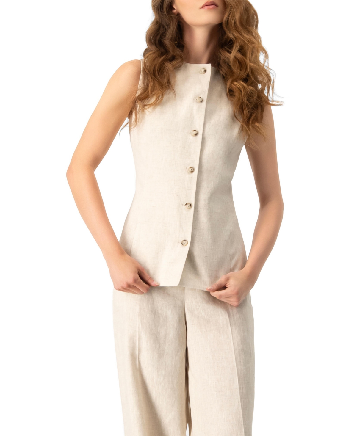 Click here for Ivonne Womens Linen Tailored Vest - Sand prices