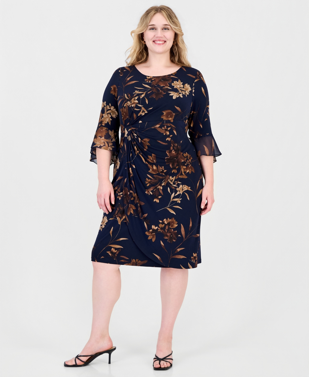 Click here for Connected Plus Size Floral-Print Wrap Bell-Sleeve... prices