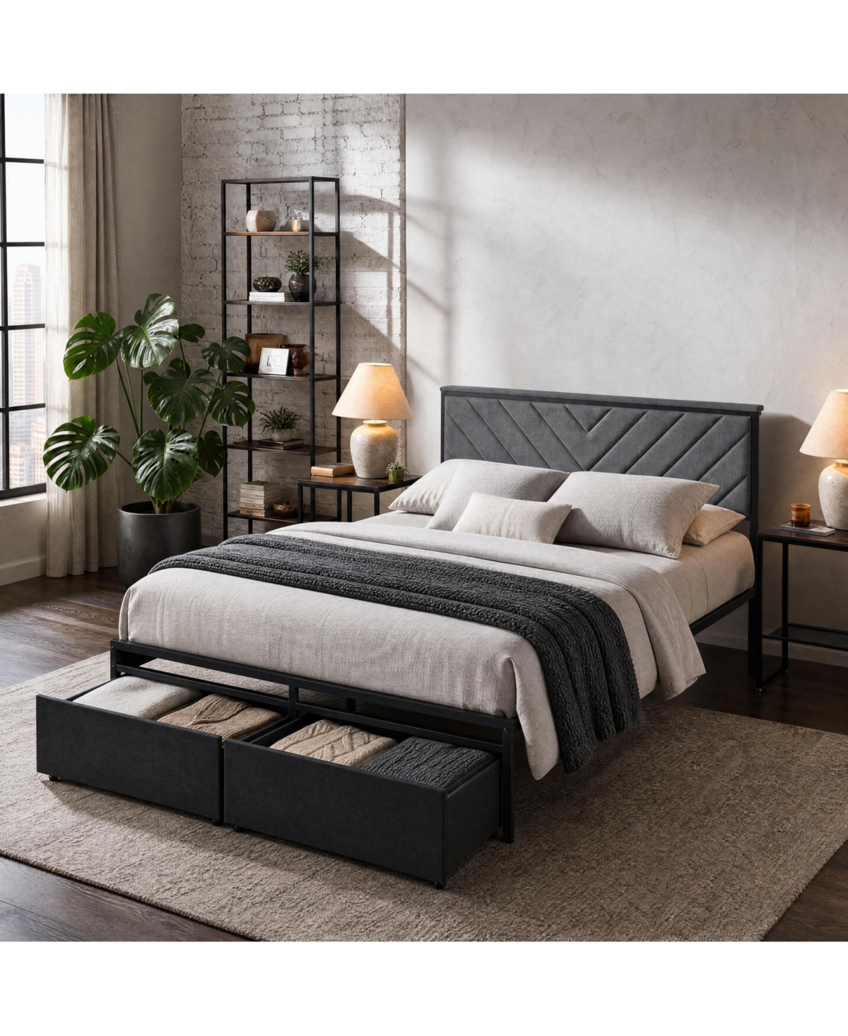 Click here for homfan Upholstered Metal Platform Bed Frame with C... prices