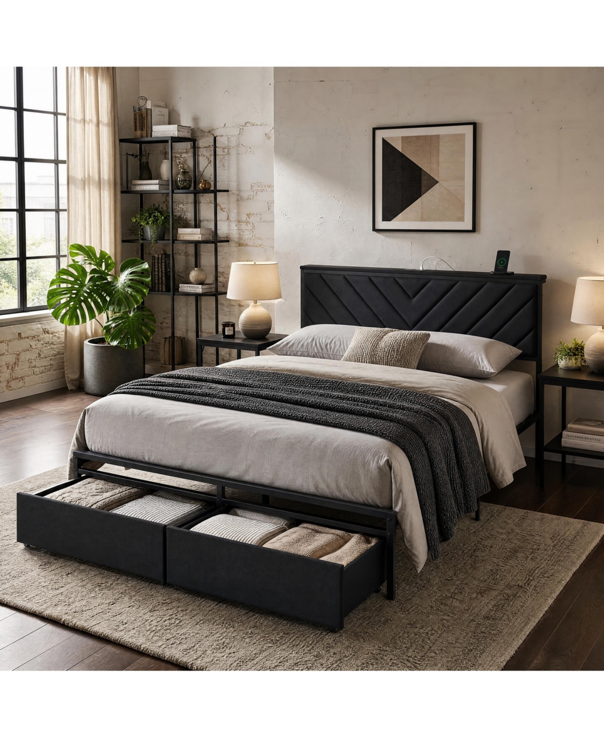 Click here for homfan Upholstered Metal Platform Bed Frame with C... prices