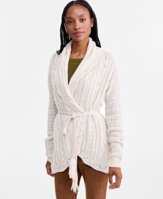 Click here for Now This Womens Tie Pointelle Shawl Collar Drop Sh... prices
