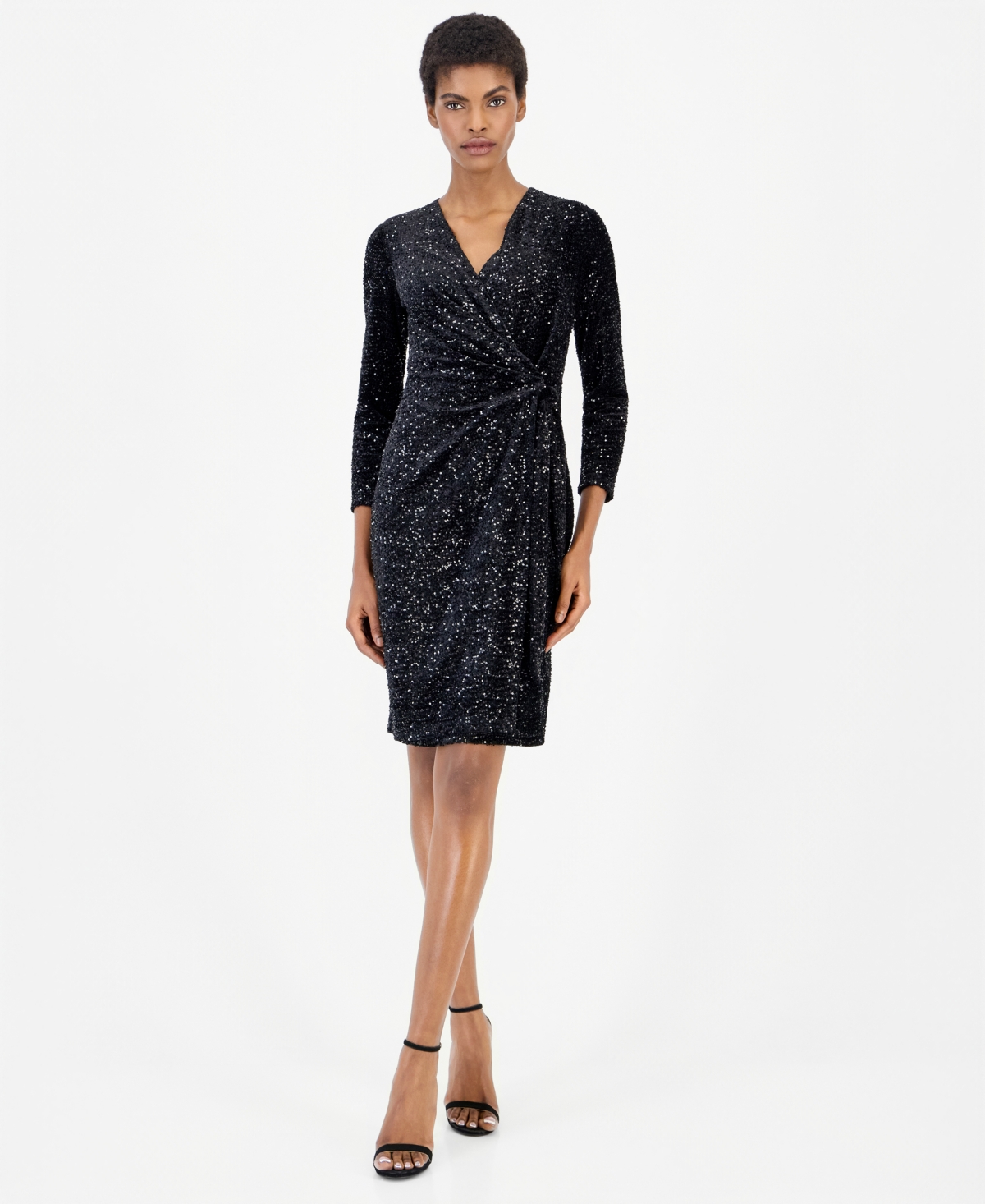 Click here for Anne Klein Womens Classic Velvet Sequin Faux-Wrap... prices