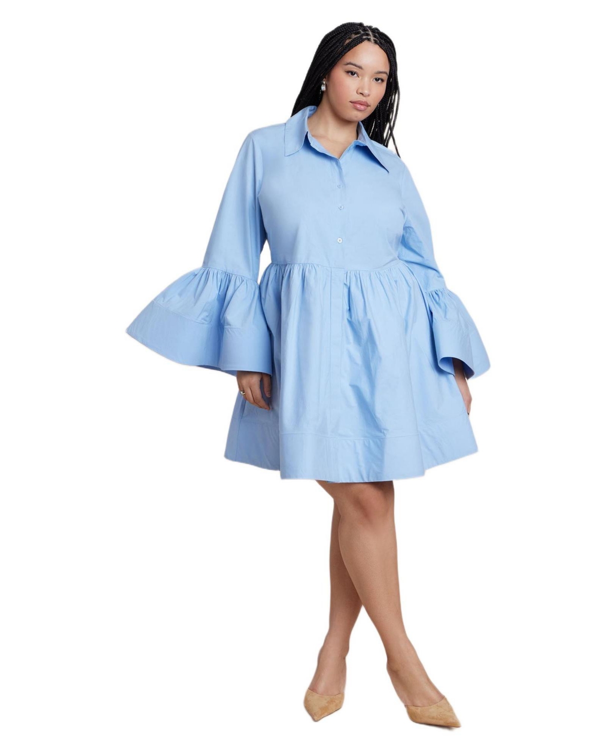 Click here for Eloquii Womens Poplin Ruffle Flare Mini Dress - Bl... prices