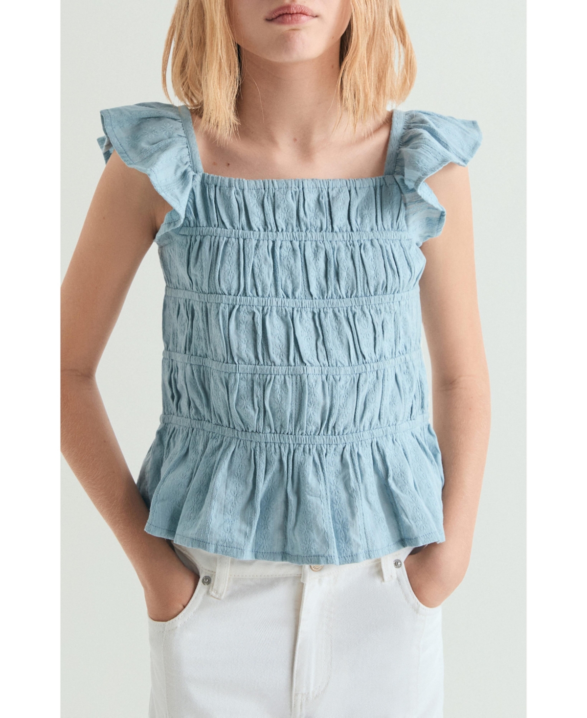 Click here for Scalpers Womens Ruched Ruffled Blouse - Water prices