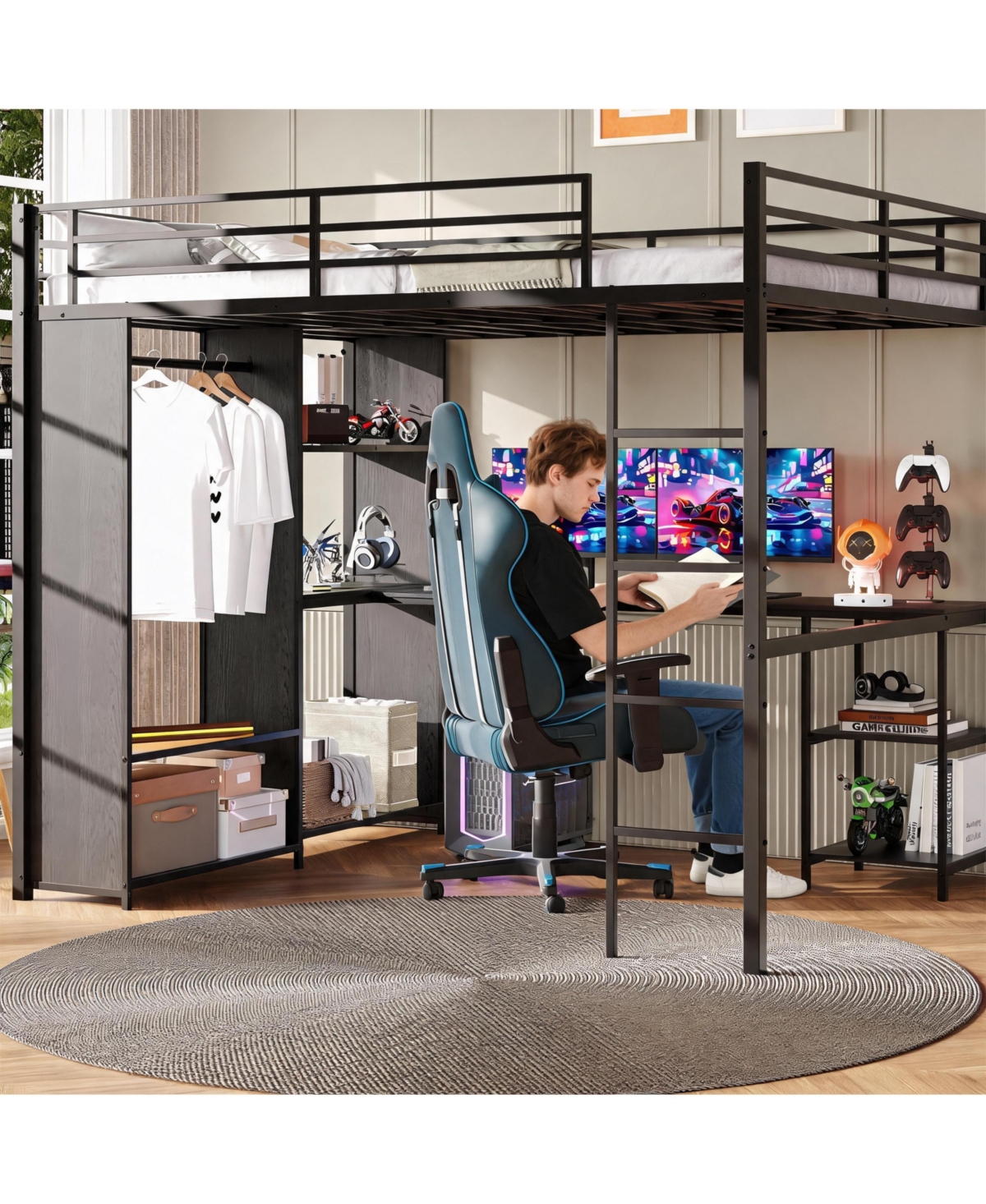 Click here for homfan Queen Metal Loft Bed Frame  Space Saving Lo... prices