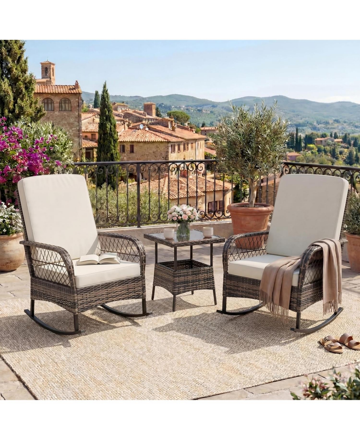 Click here for gaomon 3-Piece Outdoor Wicker Rocking Bistro Set w... prices