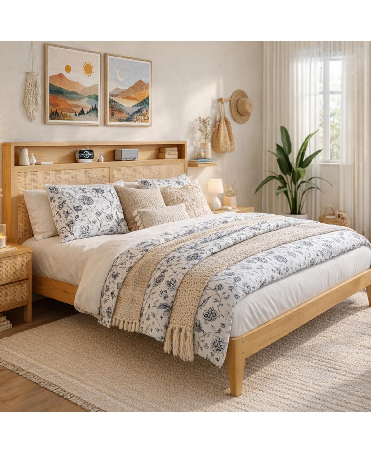 Click here for gaomon Rattan King Size Bed Frame with Led Lights... prices