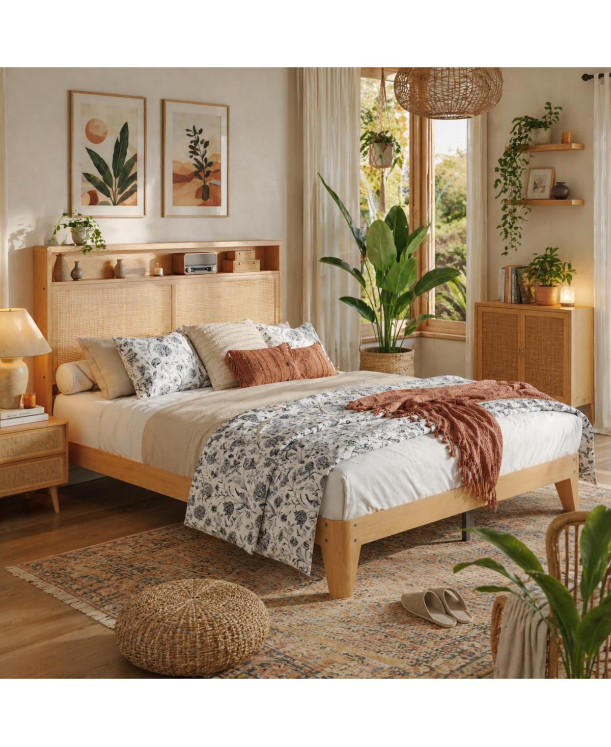 Click here for gaomon Rattan King Size Bed Frame with Led Lights... prices
