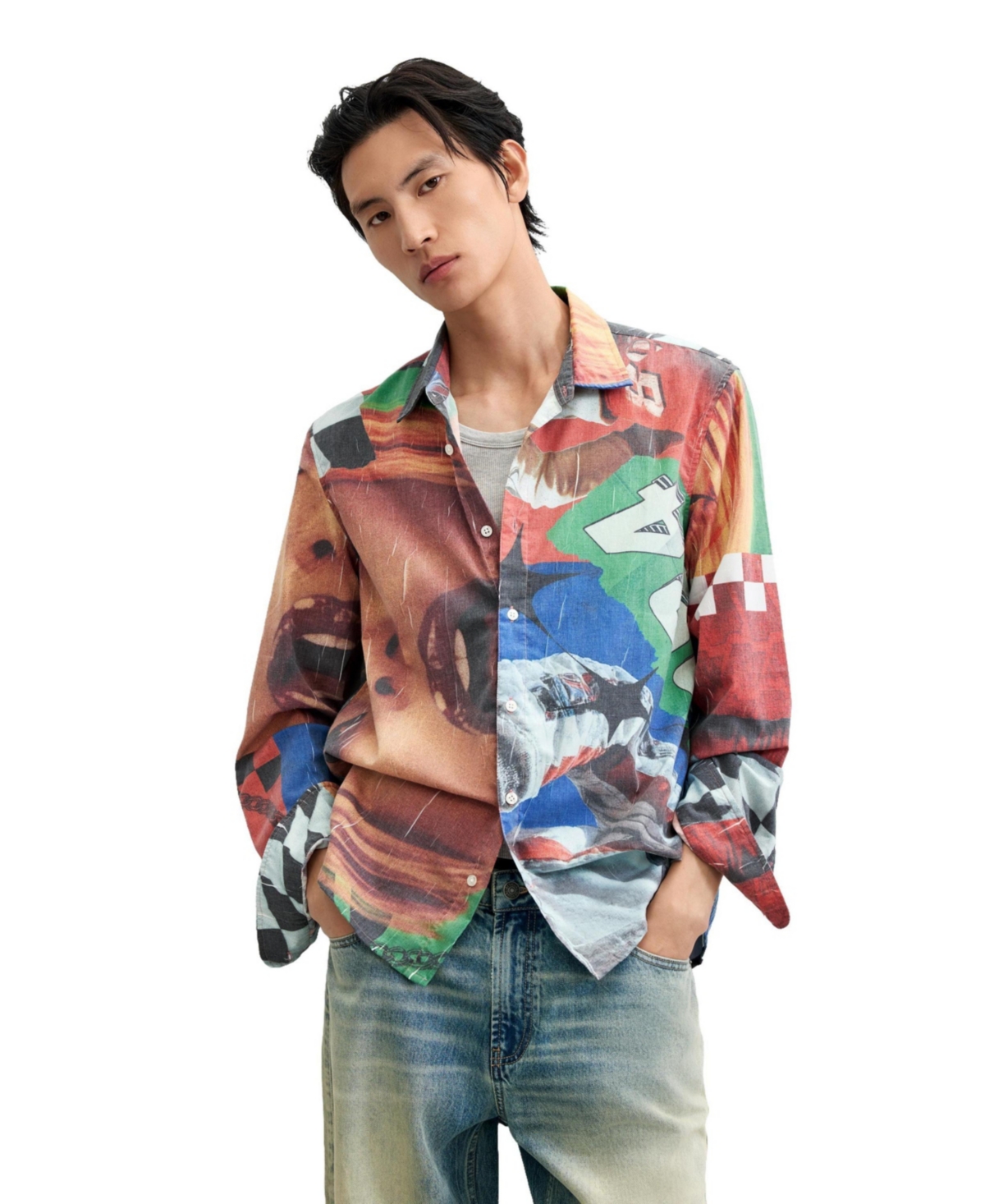 Click here for Desigual Mens Collage print shirt - Bright red prices