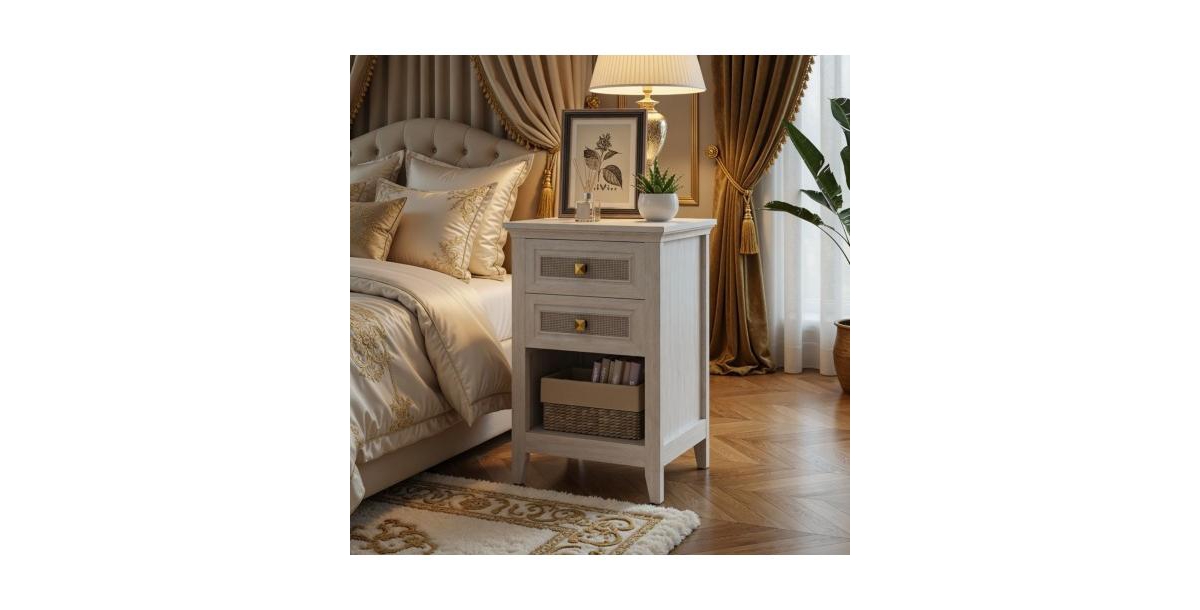 Click here for Lucky One 17.7W Rattan Boho Nightstand with 2-Draw... prices