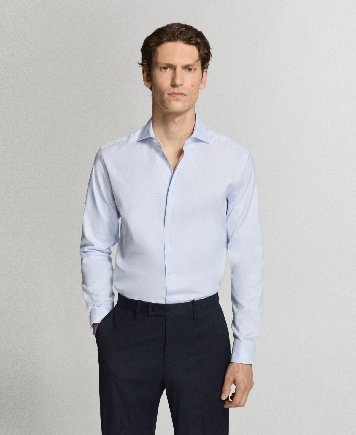 Click here for Mango Mens Cotton Slim-Fit Suit Shirt - Sky Blue prices