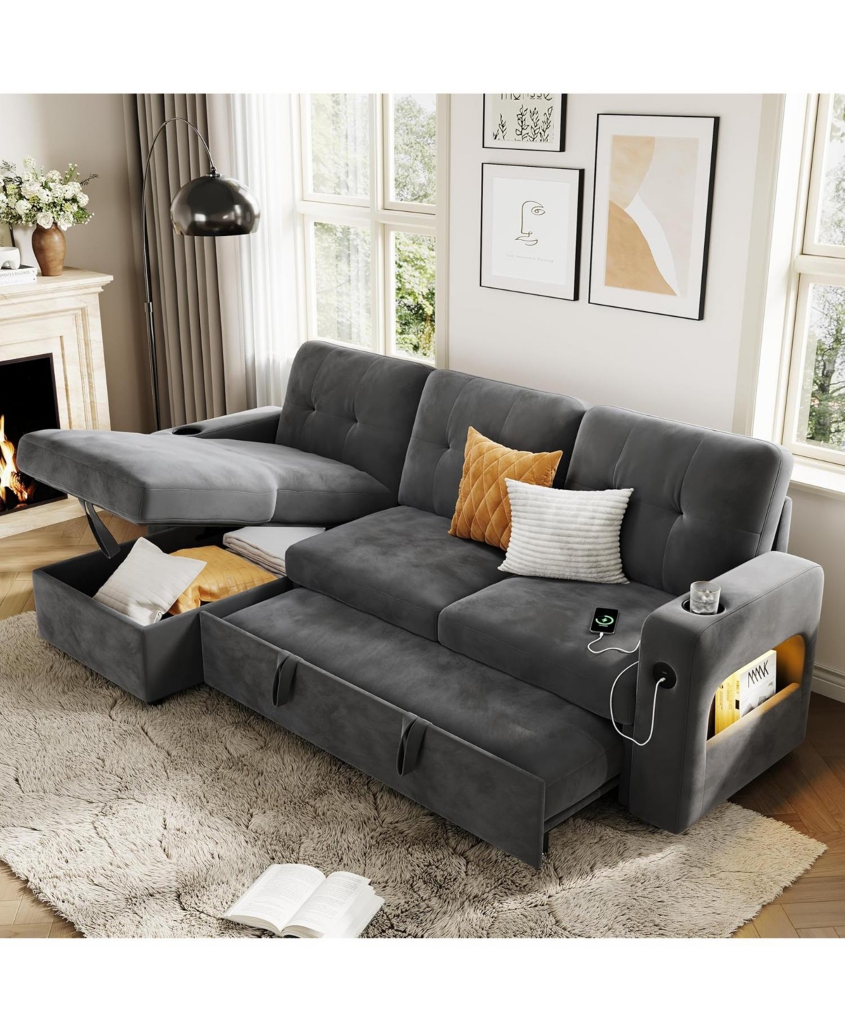 Click here for gaomon 84 Modern L-Shaped Sleeper Sofa with Storag... prices
