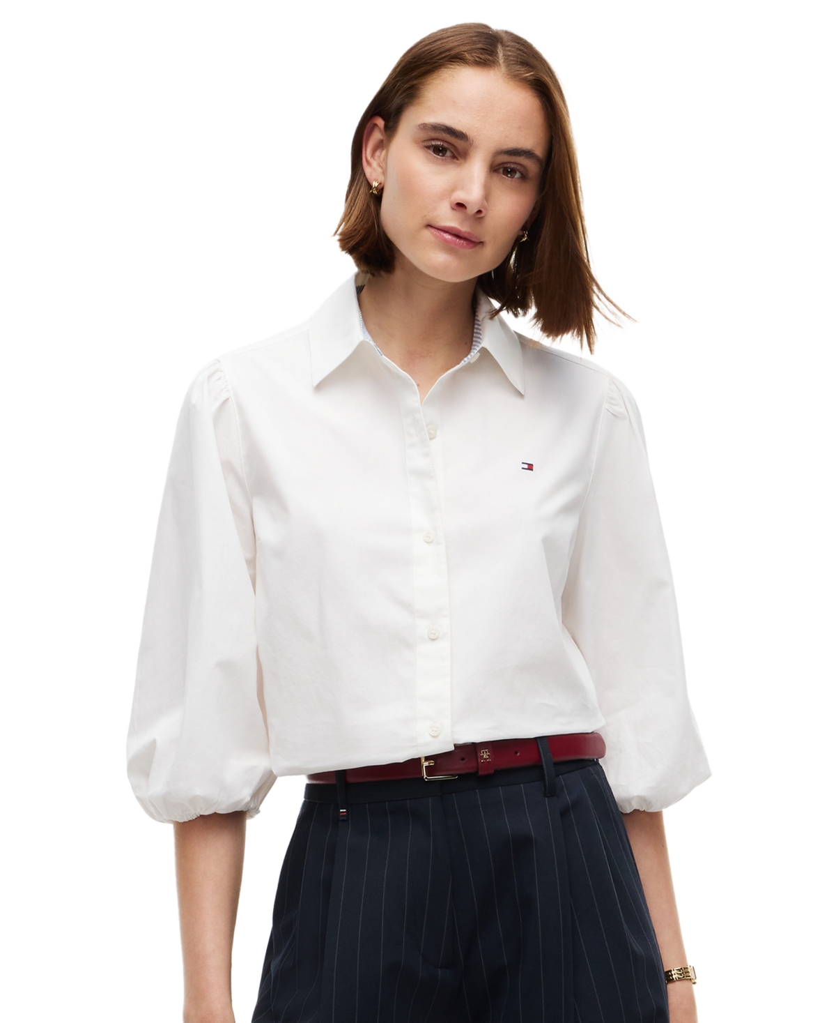Click here for Tommy Hilfiger Womens Puff-Sleeve Button-Front Shi... prices
