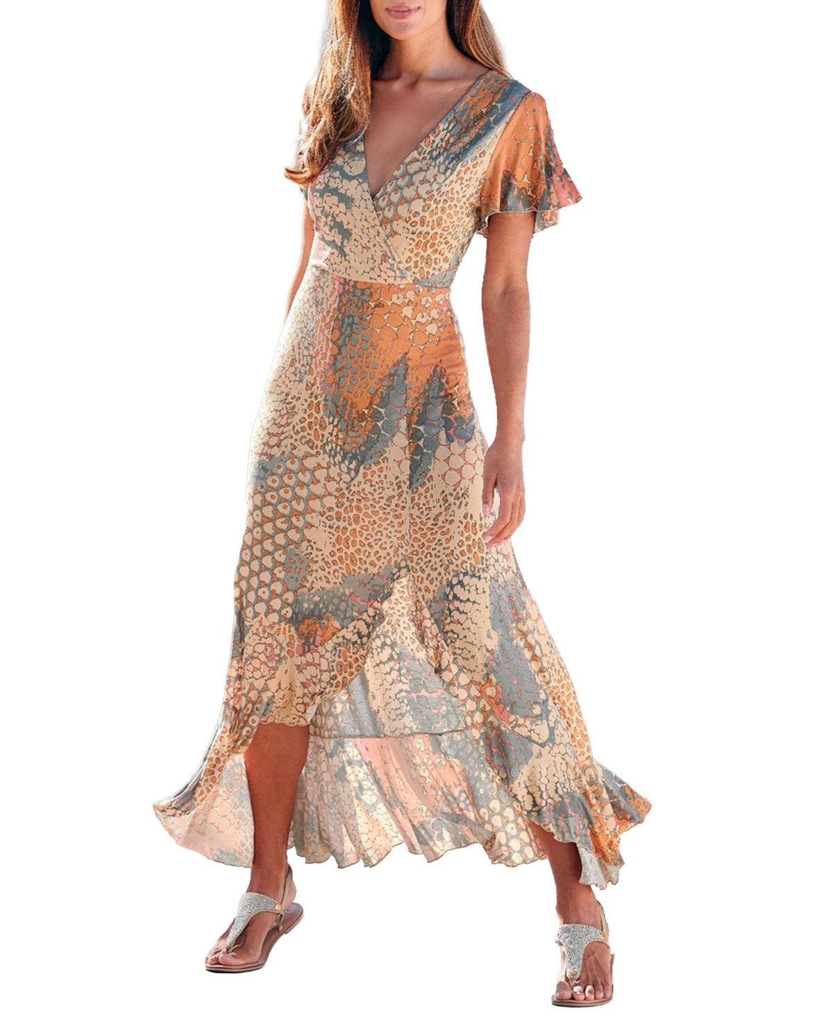 Click here for Lascana Womens Printed Side Slit Maxi Dress - Oran... prices