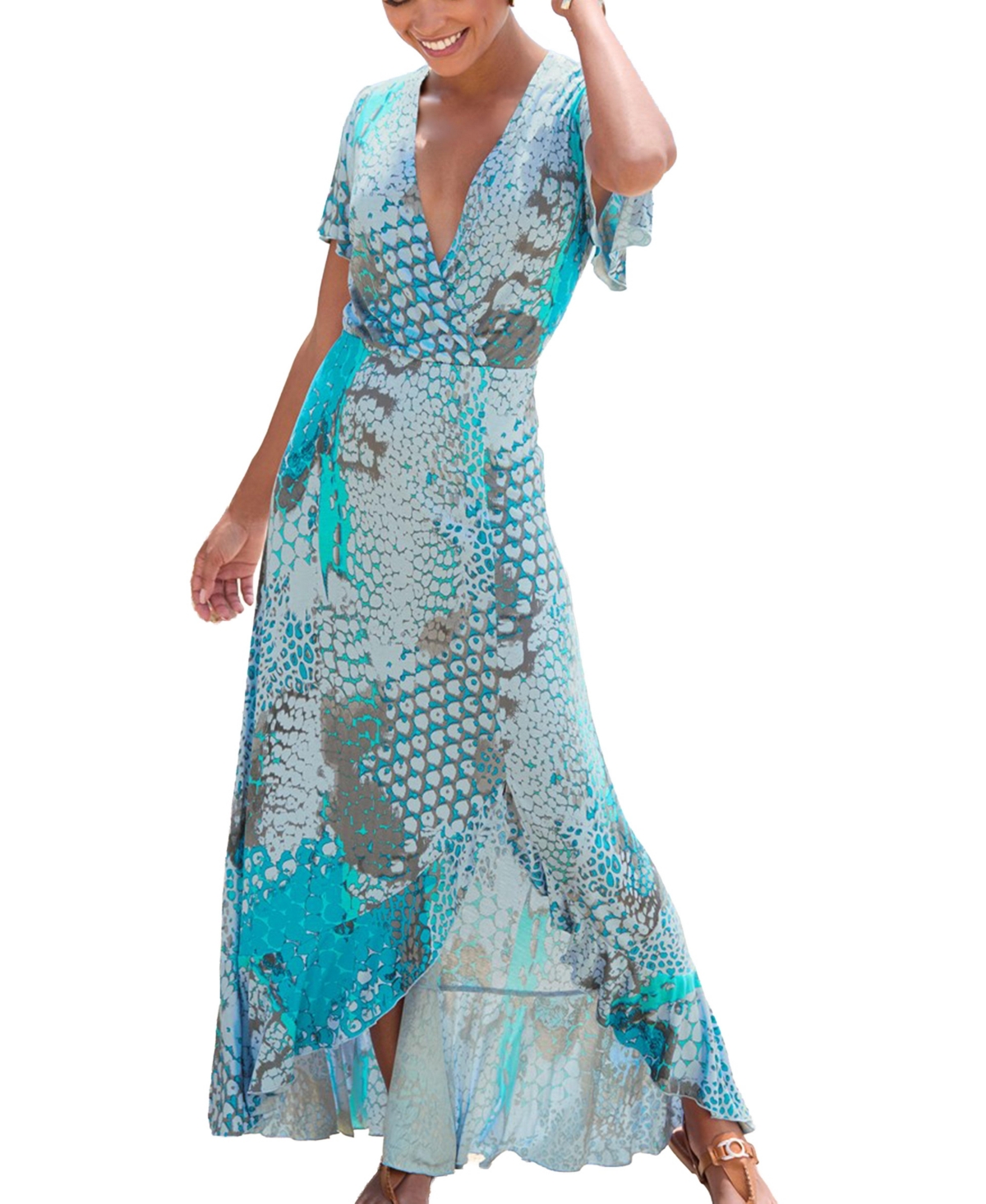 Click here for Lascana Womens Printed Side Slit Maxi Dress - Blue... prices
