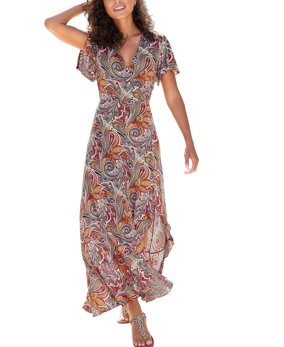 Click here for Lascana Womens Printed Side Slit Maxi Dress - Mult... prices