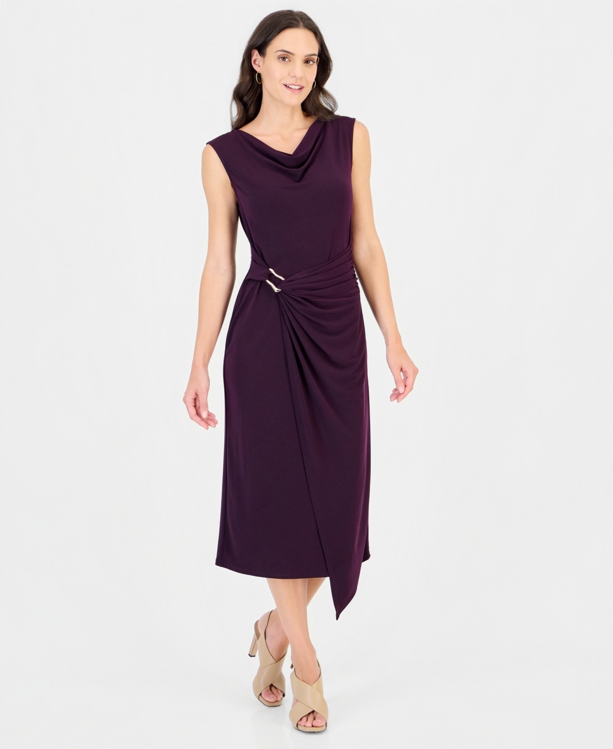 Click here for Connected Womens Cowl Neck Sleeveless Wrap Dress -... prices