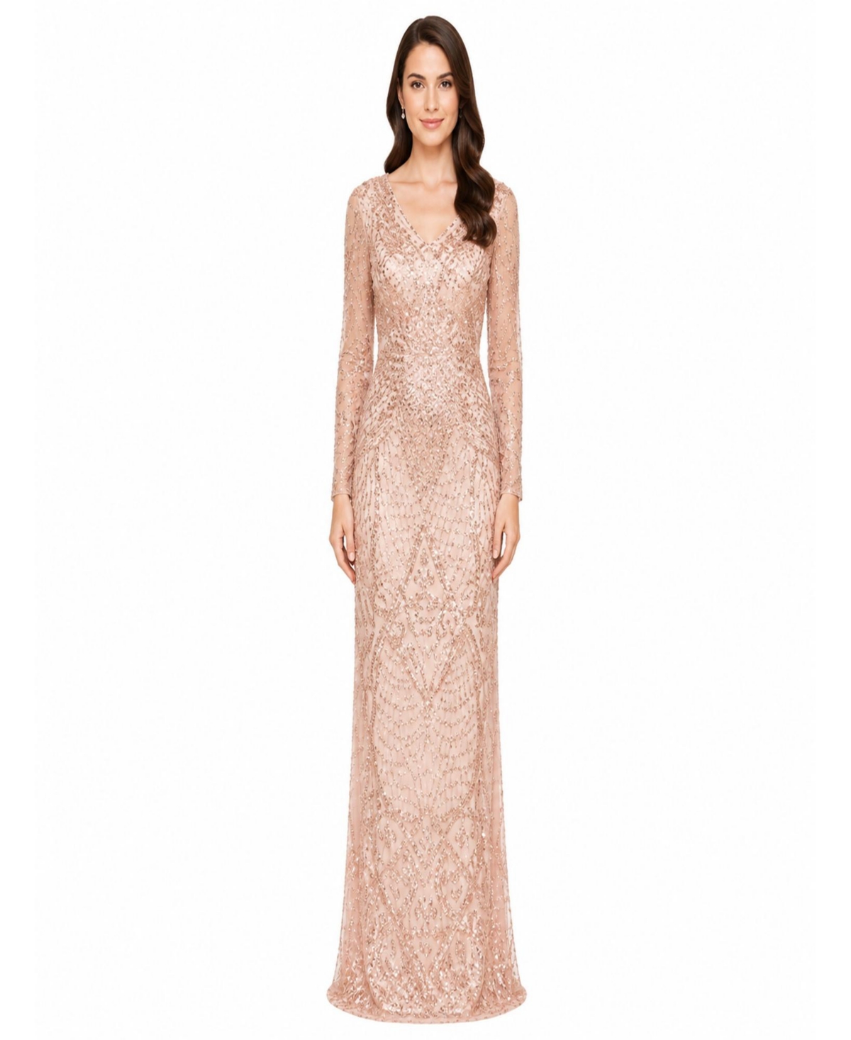 Click here for Lara Womens Beaded Long Sleeve V-Neck Gown - Rose... prices