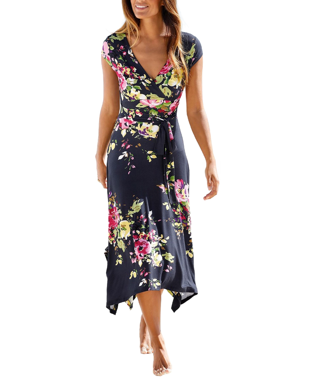 Click here for Lascana Womens Handkerchief Hem Dress - Navy print... prices