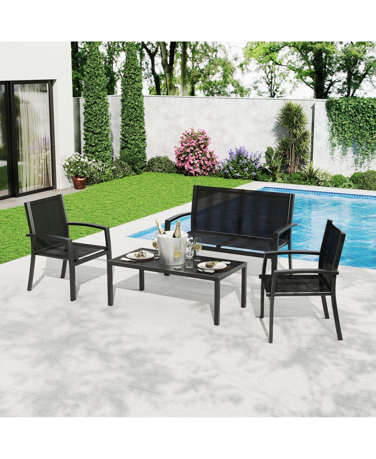 Click here for gaomon 4 Piece Patio Bistro Set with Loveseat  2 S... prices