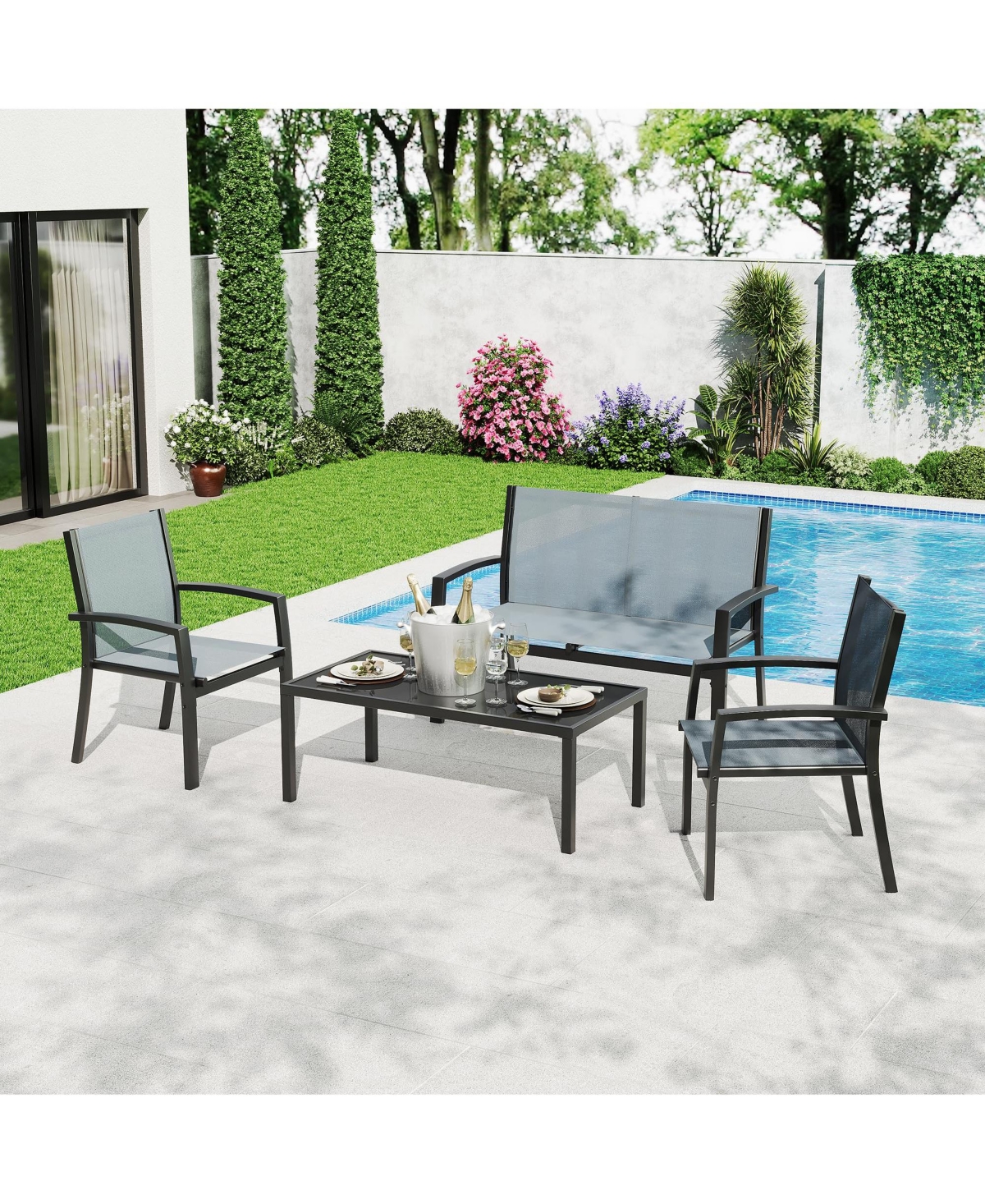 Click here for gaomon 4 Piece Patio Bistro Set with Loveseat  2 S... prices