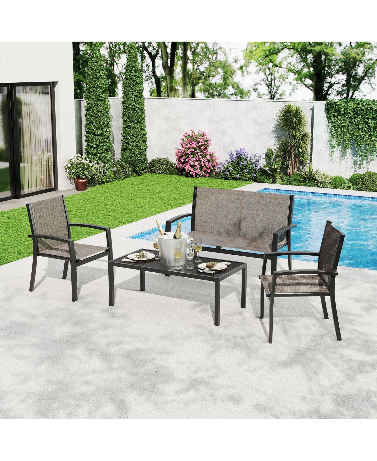 Click here for gaomon 4 Piece Patio Bistro Set with Loveseat  2 S... prices