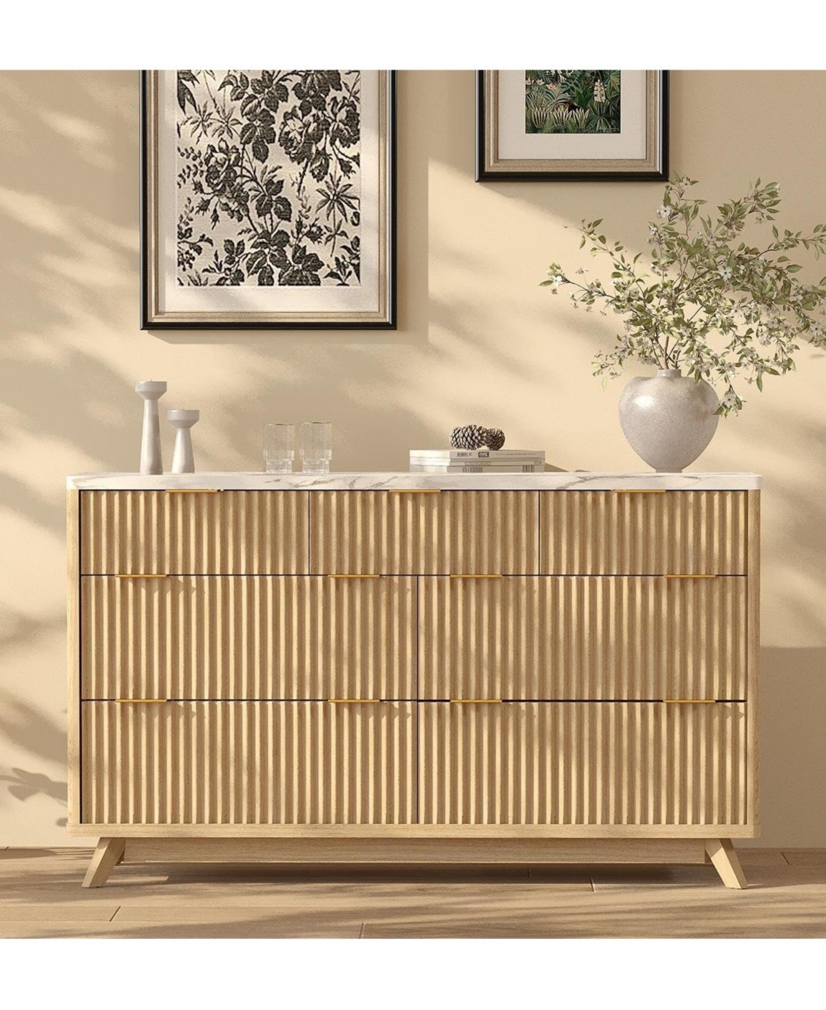 Click here for homfan Fluted 7 Drawer Dresser with Curved Profile... prices