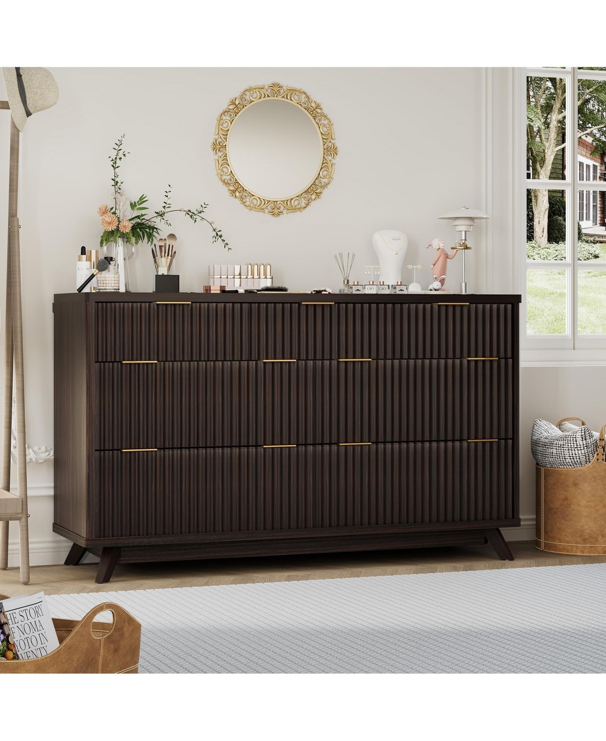 Click here for homfan Fluted 7 Drawer Dresser with Curved Profile... prices
