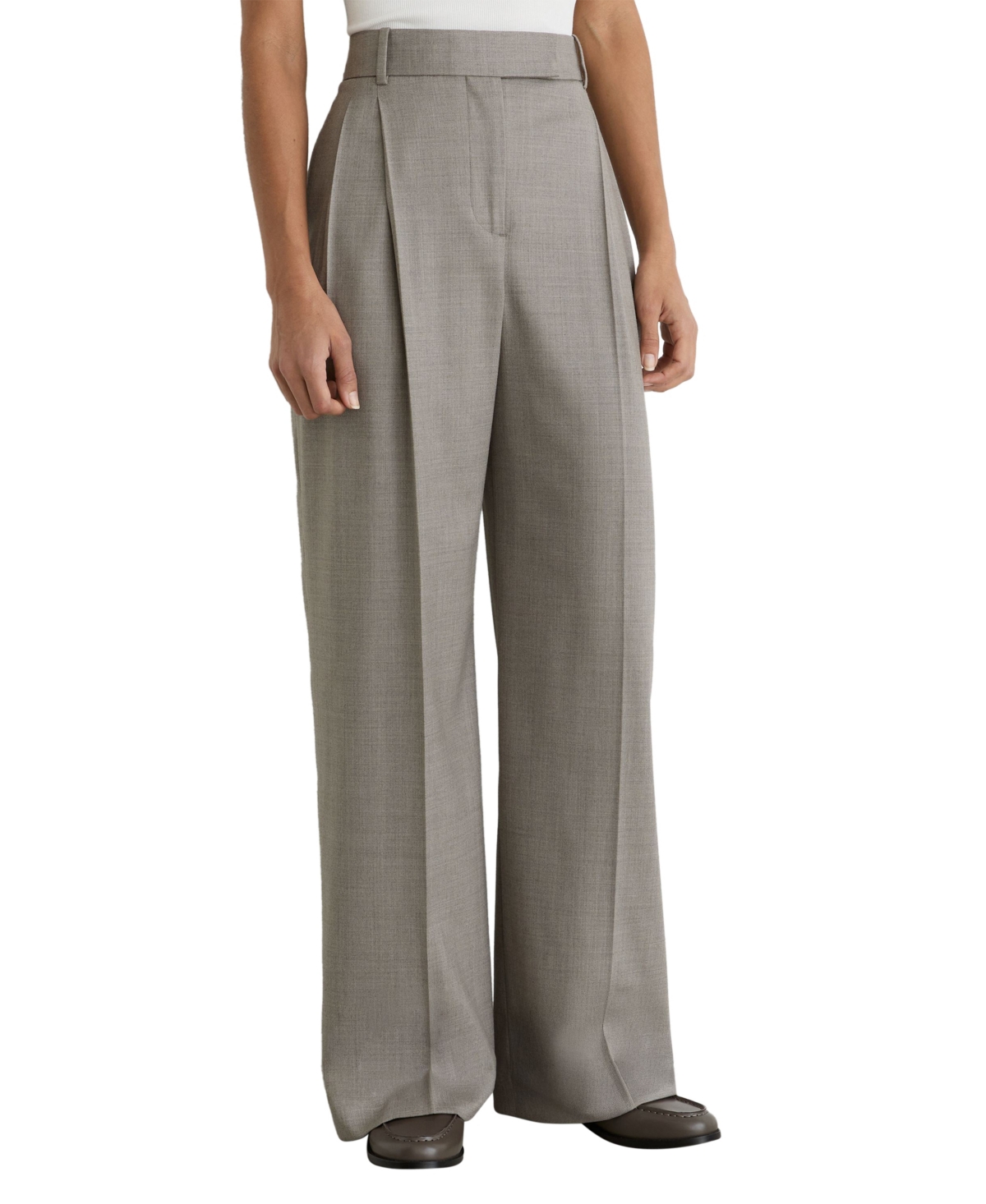 Click here for Reiss Womens Darcy Wool-Blend Wide-Leg Pleated Tro... prices