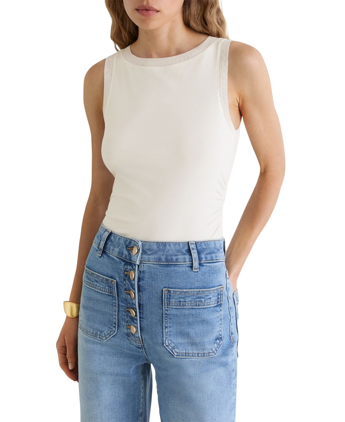 Click here for Reiss Womens Trinny Sleeveless Ruched Vest - White prices