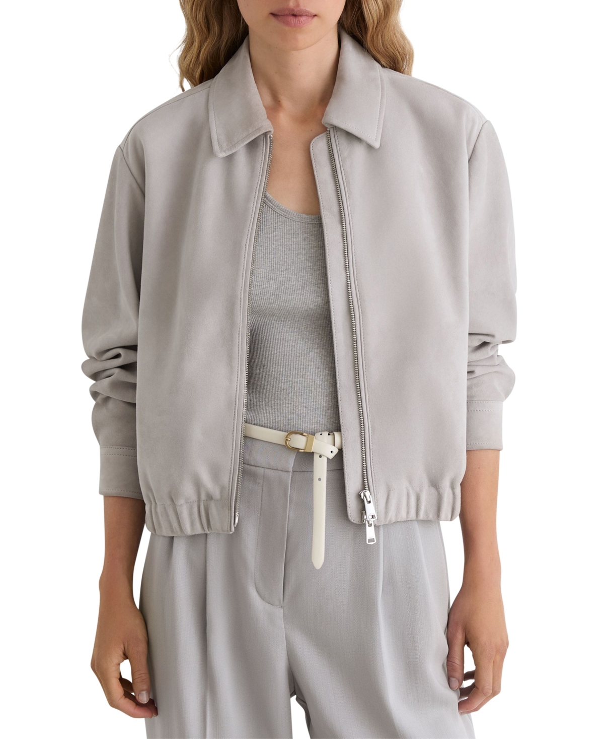 Click here for Reiss Womens Lottie Cropped Bomber Jacket - Light... prices