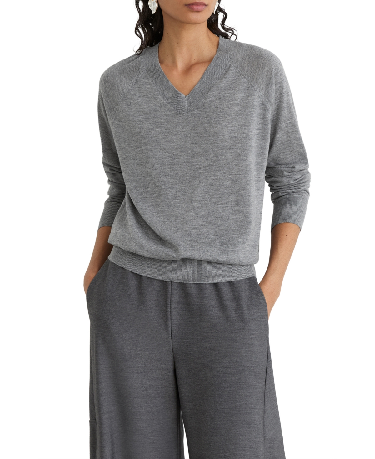 Click here for Reiss Womens Paris Merino Wool V-Neck Jumper - Gre... prices