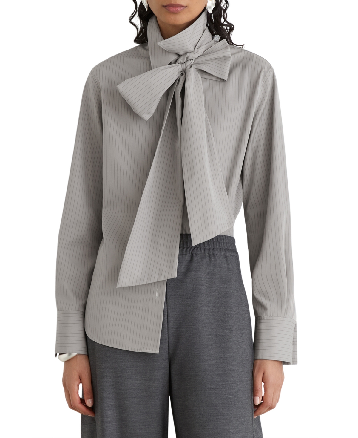 Click here for Reiss Womens Elowen Long-Sleeve Striped Tie-Neck B... prices