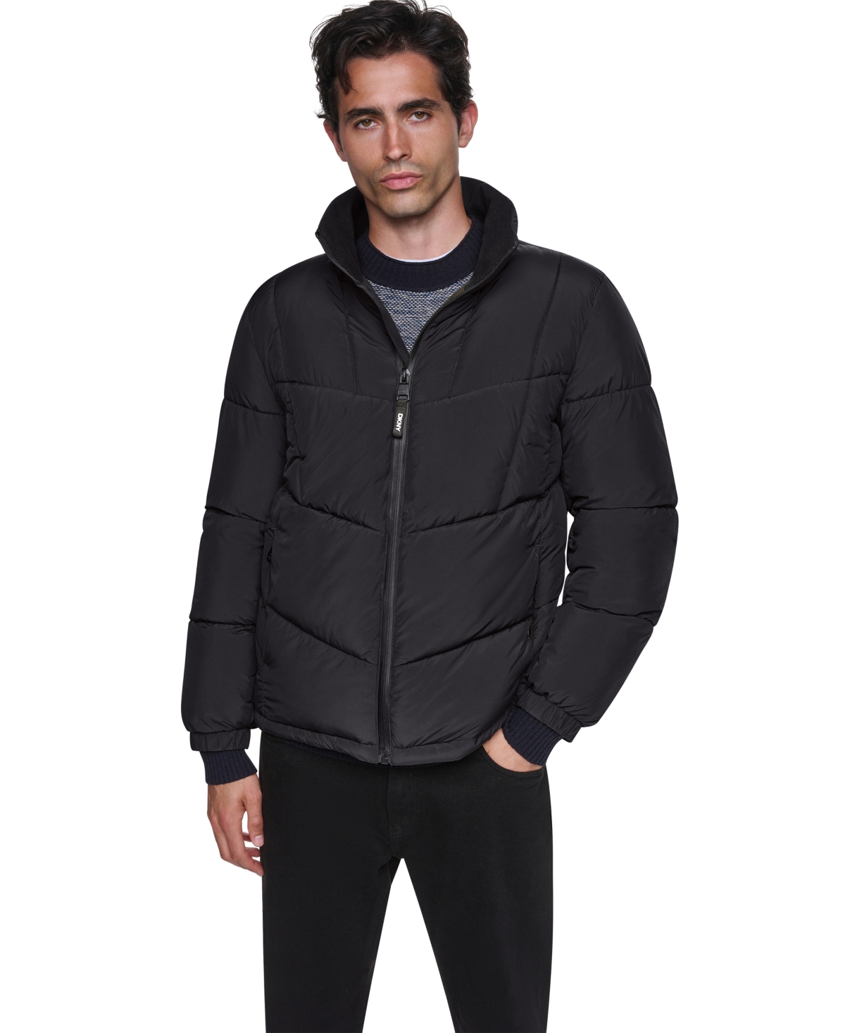 Click here for Dkny Mens Midweight Stretch Puffer Jacket - Black prices