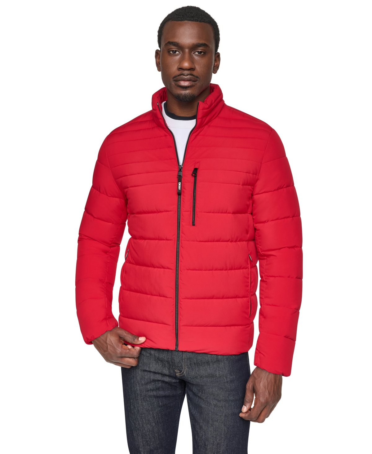 Click here for Dkny Mens Stretch Puffer Jacket - Red prices